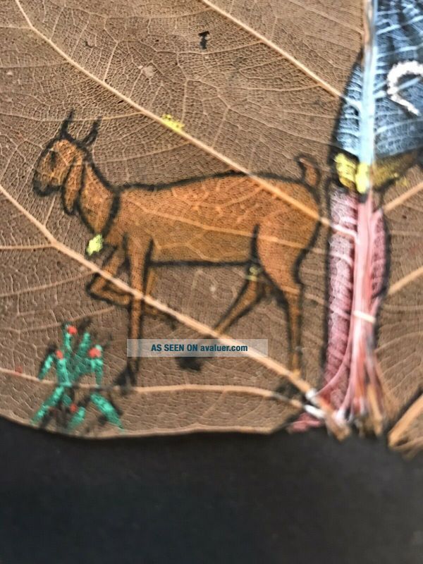 Vintage Hand Painting In Oil On Pipal Tree Leaf | #46857119