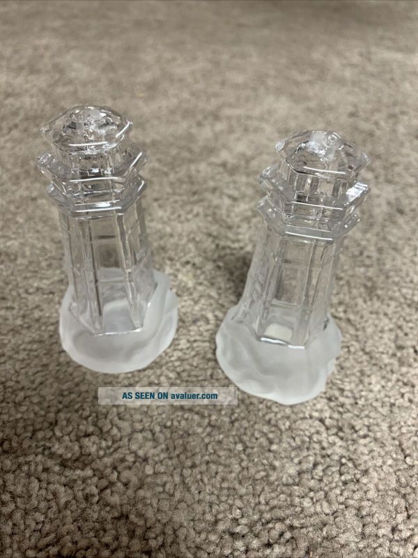 Vintage Glass Lighthouse With Waves Salt And Pepper Shakers | #46859811