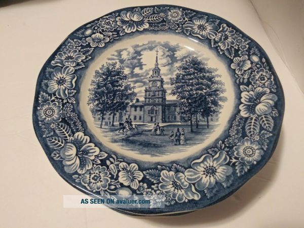 Vintage Liberty Blue Historic Colonial Scenes 8 Dinner Plates Made In ...