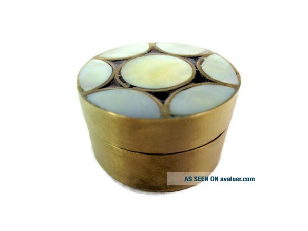 Brass Mother Of Pearl Pill Box Small Round Ring Jewelry Box Trinket Box ...