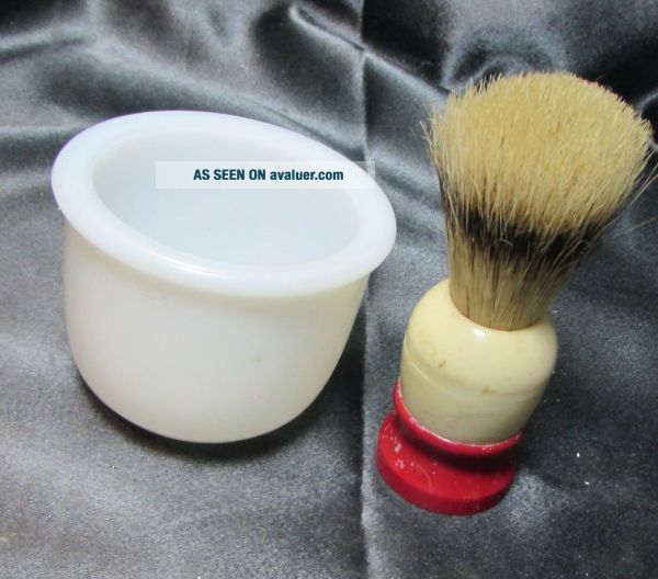 VINTAGE Milk Glass CUP And Ever - Ready Shaving Brush | #46764057