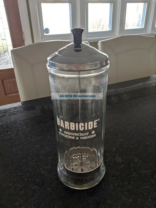 Vintage Industrial Glass Barbicide Fungicide Disinfectant Comb Storage ...