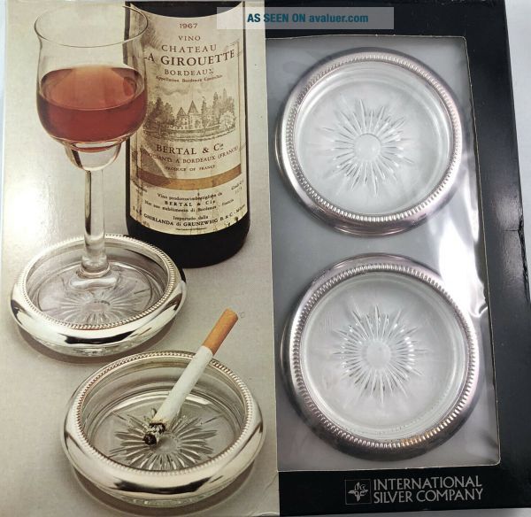 Vintage INTERNATIONAL SILVER CO Set Of 4 Silverplate Coasters/Ashtrays ...