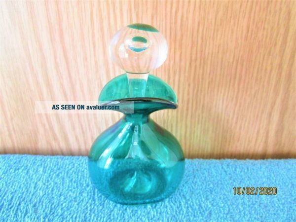 VINTAGE HAND BLOWN GREEN GLASS PERFUME BOTTLE WITH DABBER | #46795201