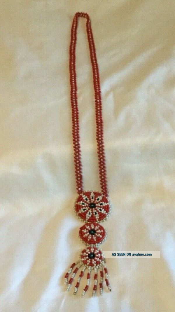 Vintage Native American Handmade Seed Bead Triple Medallion Red/White ...
