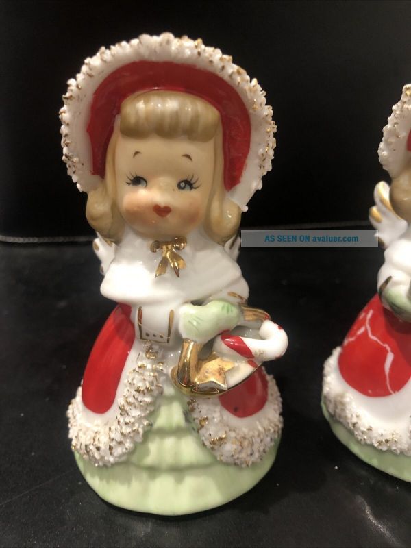 3 - Vintage Geo LEFTON Christmas BELL Spaghetti Trim Angels Caroler ...