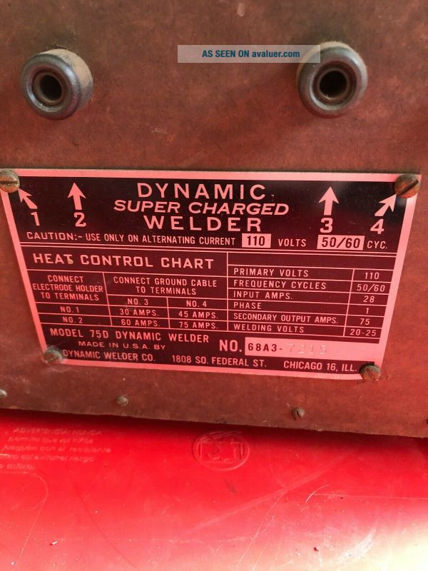 Vintage Dynamic Charged Welder Model 75D 110V 75A Wood Case | #47006582