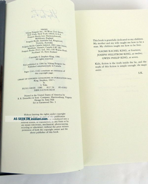 Stephen King Author Signed Autograph It 1st Edition/1st Printing ...