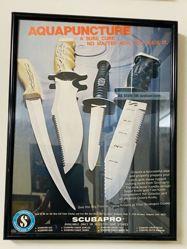 70s Vintage Scubapro Scuba Diving Knife AD Print Custom Framed | #47053798