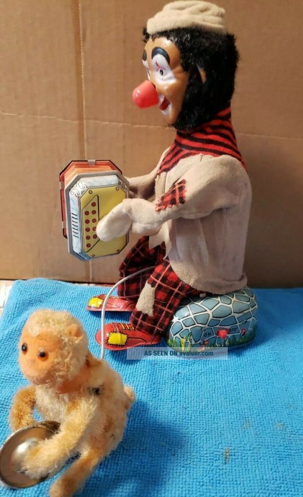 Vintage ALPS Japan Tin Litho Battery Clown/Accordian Cymball Clapping ...