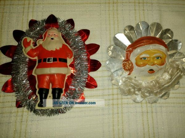 2 VTG Santa Claus Tree Toppers MCM Lighted Decoration Plastic Foil ...