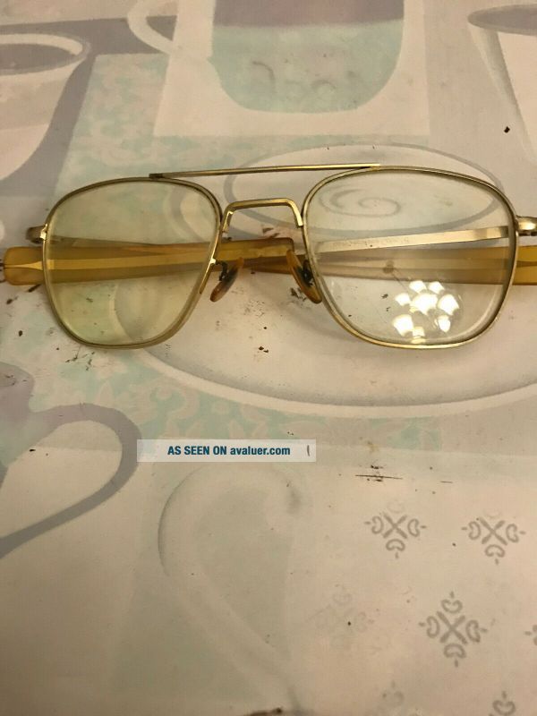 Vintage American Optical 5 1/2 Bayonet Temple Aviator Eyeglasses Gold ...