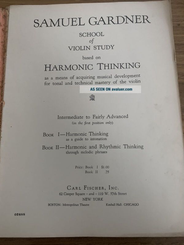 Samuel Gardner School Of Violin Study Based On Harmonic Thinking 1939 ...