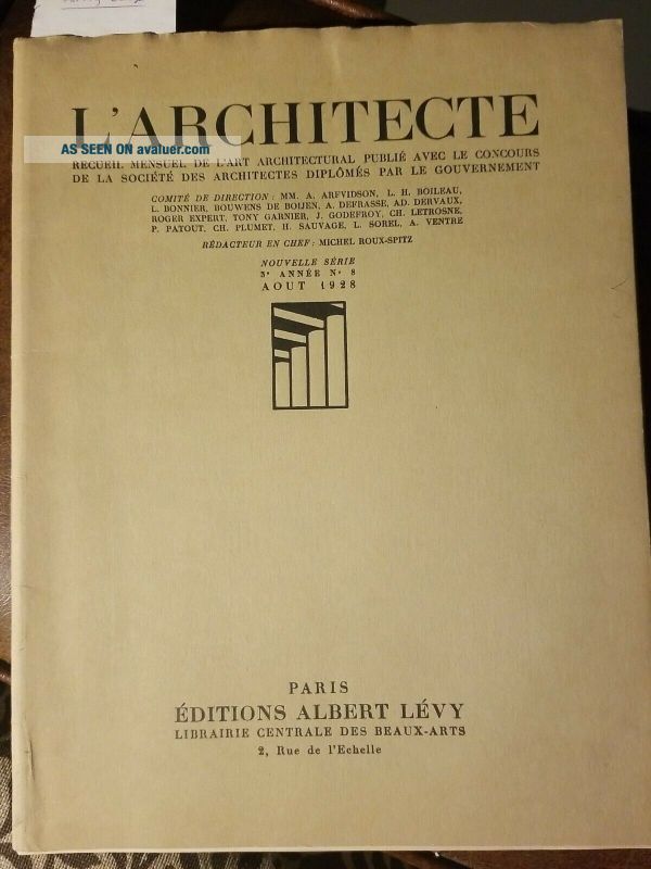 L ' Architecte Aug, 1928 Edited By Michel Roux - Spitz Early Concrete ...
