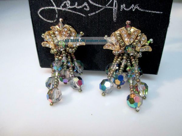 VINTAGE LOIS ANN RHINESTONE & CRYSTAL DANGLE CLIP BACK EARRINGS | #47716255