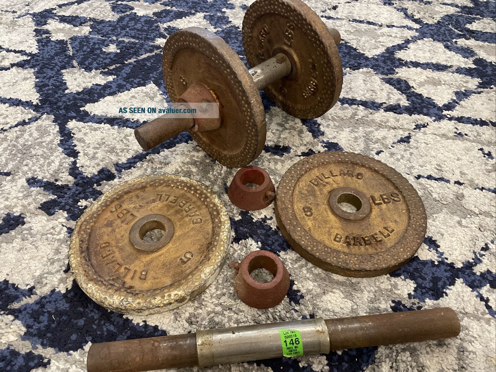 Vintage Rare Billard Barbell 5 Lb Pound Dimple Weight (4) Plates 20Lbs ...