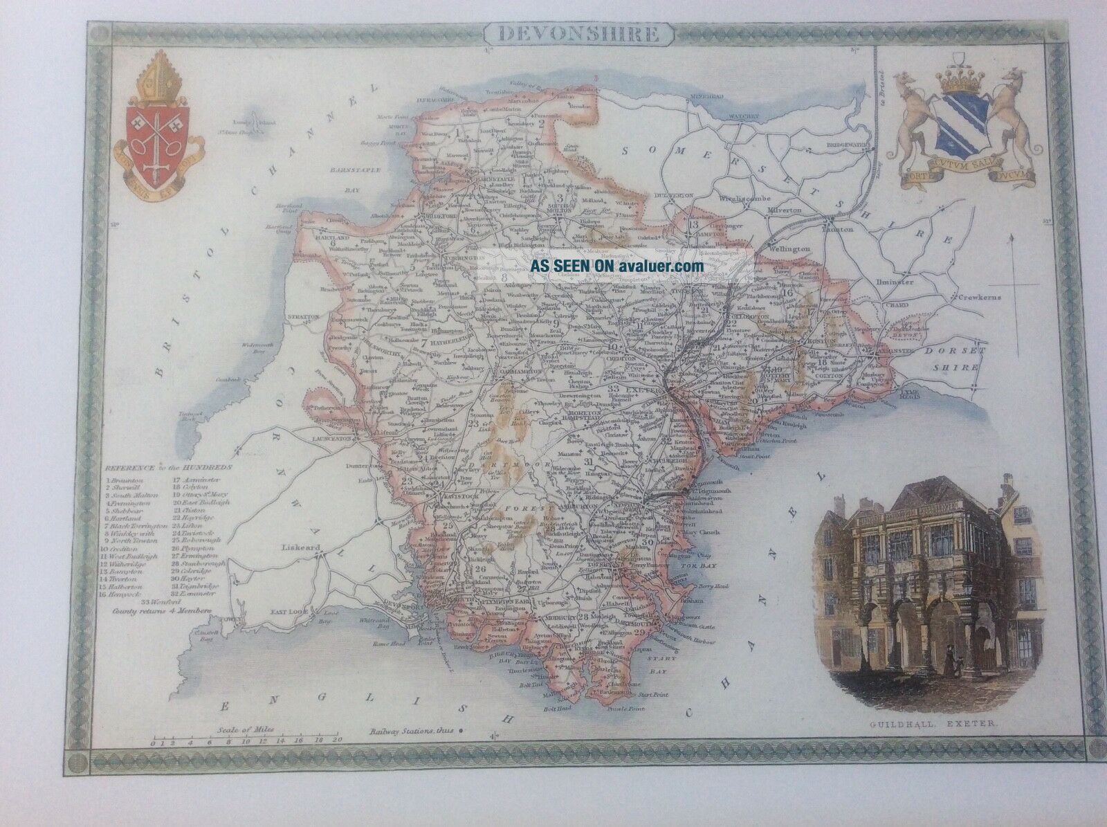 Devonshire Antique Colour Map By Thomas Moule County Maps Of Old ...