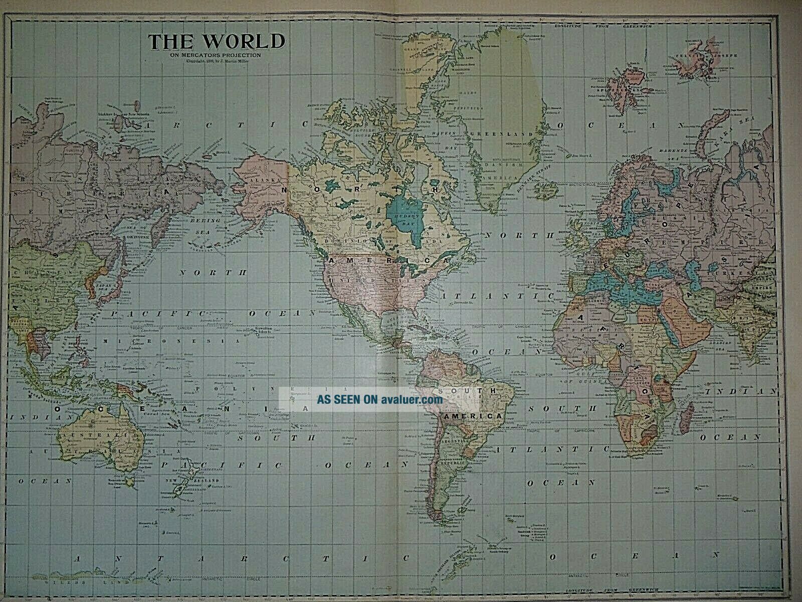 Vintage 1903 Atlas Map Of The WORLD Old & Authentic S&H | #58874987