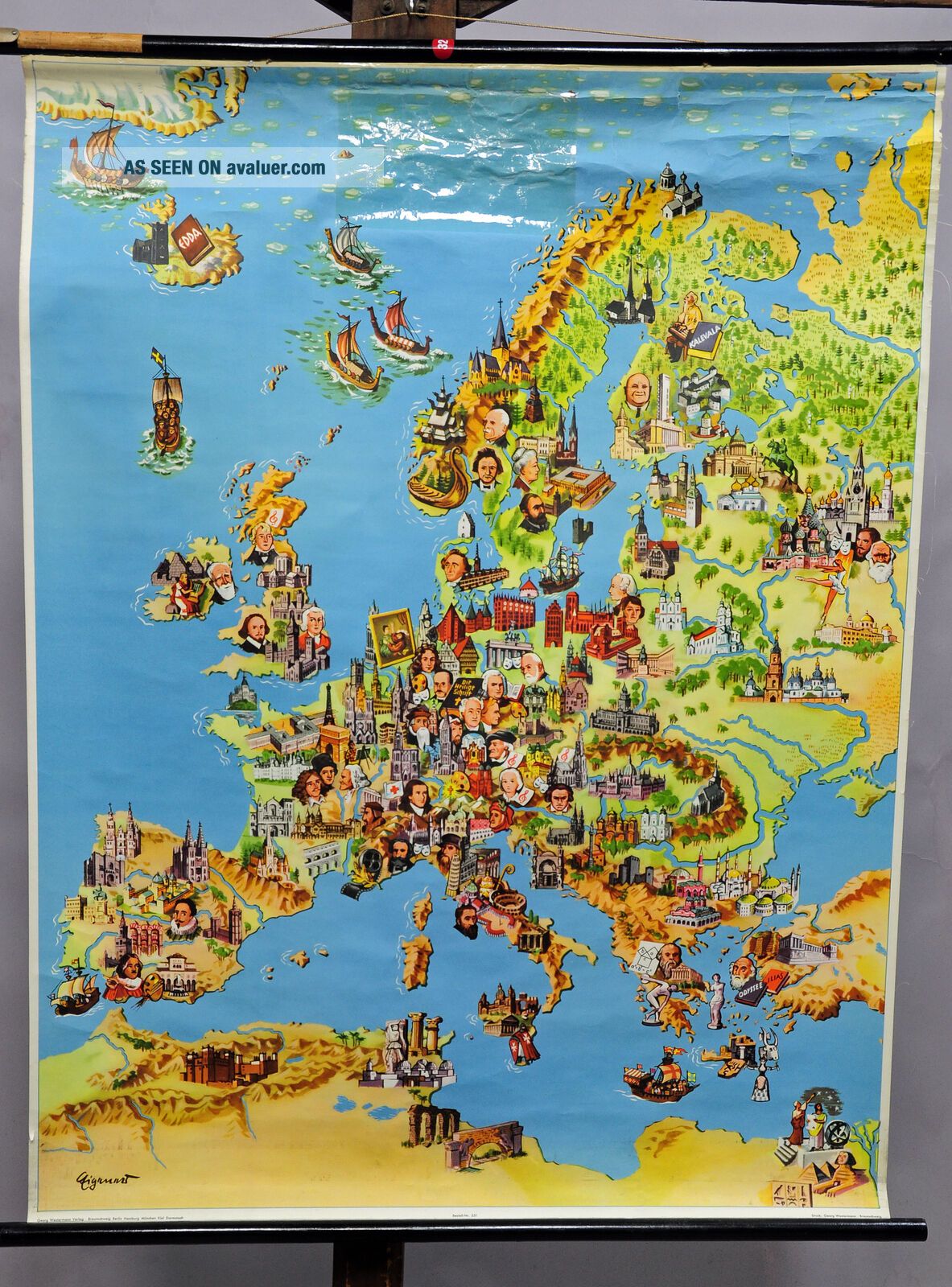 Vintage Picture Poster Wall Chart Map Cultures History Characters Of ...