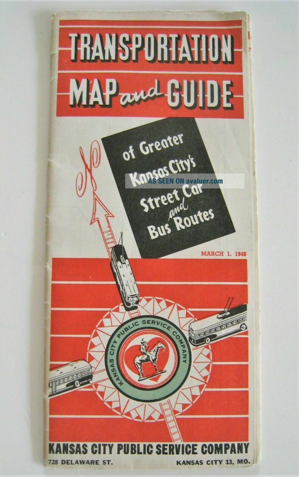 Vintage 1948 Kansas City Public Service Streetcar Trolley Bus Routes ...