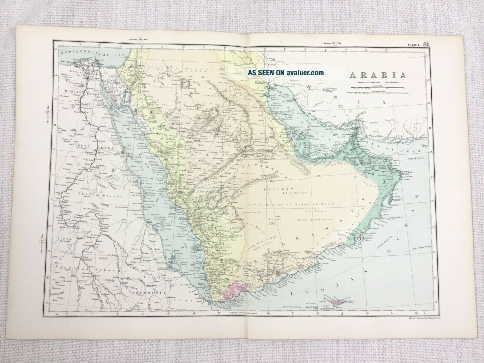 1892 Antique Map Of Saudi Arabia Arabian Empire 19th Century G W Bacon ...