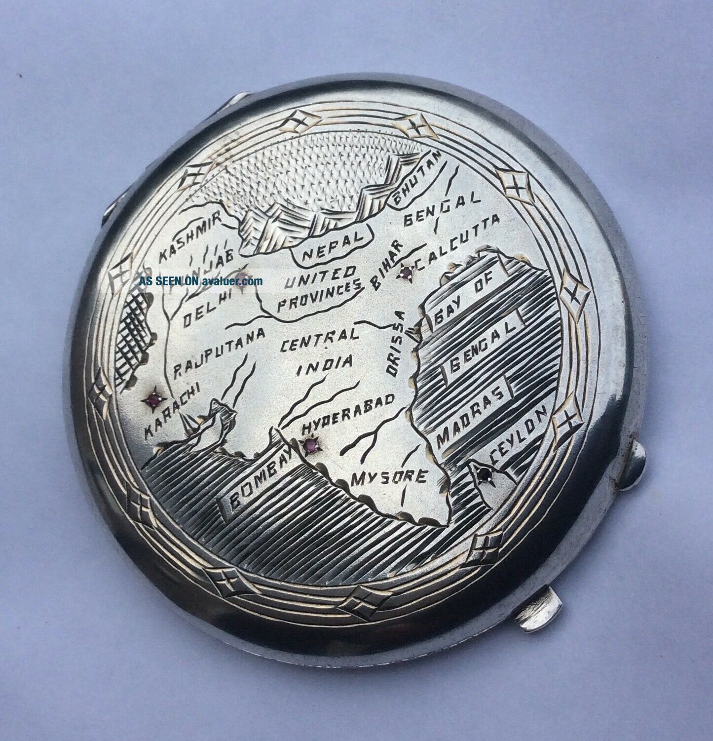 Sterling Silver Map Of India Ladies Compact Ruby Red Stones. Stunning ...