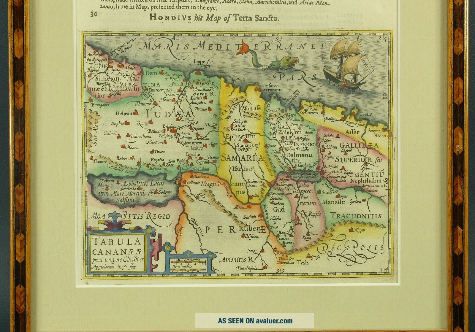 Antique 17th C. Hondius Map Of Holy Land Canaan TABULA CANANAEAE Hand ...