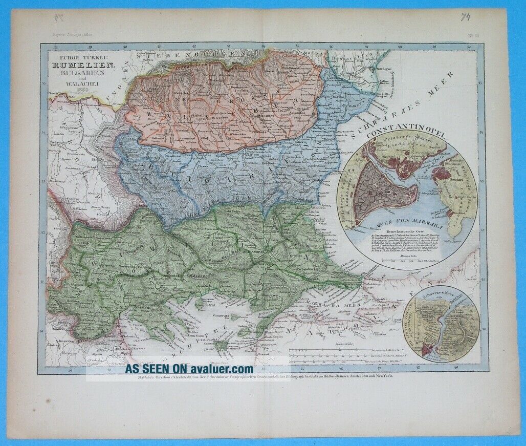 1850 RARE MAP BULGARIA WALLACHIA ROMANIA GREECE TURKEY CONSTANTINOPLE ...