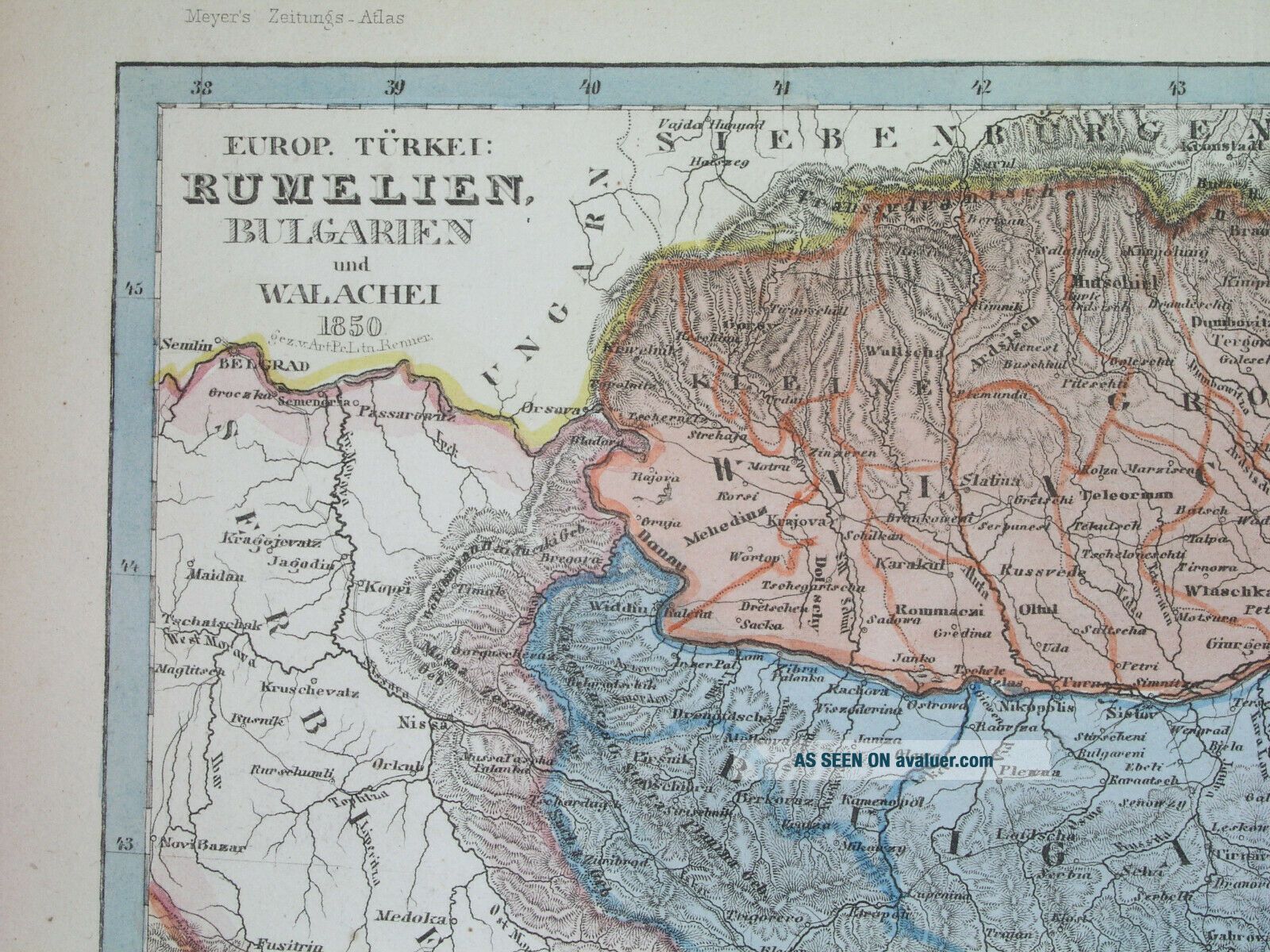 1850 RARE MAP BULGARIA WALLACHIA ROMANIA GREECE TURKEY CONSTANTINOPLE ...