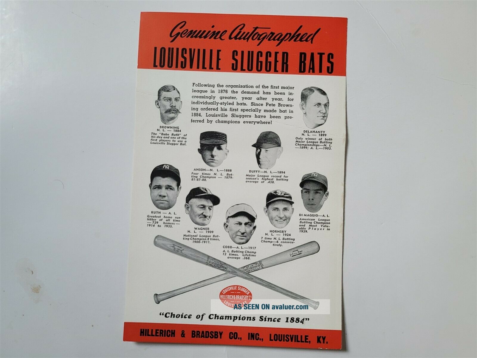 Babe Ruth Honus Wagner Ty Cobb Joe DiMaggio 1940 Louisville Slugger Red ...