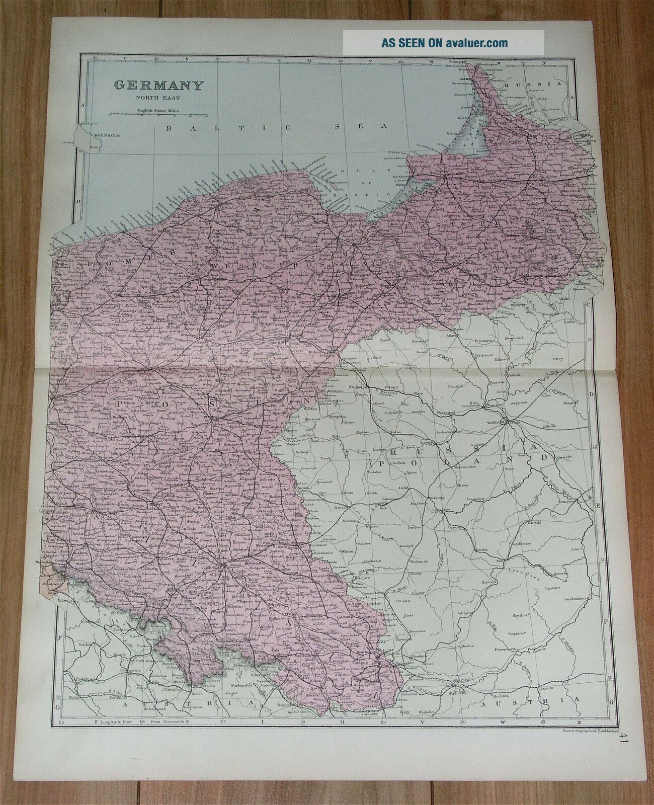 1891 MAP OF POLAND GERMANY EAST PRUSSIA POMERANIA PROVINZ POSEN SILESIA ...