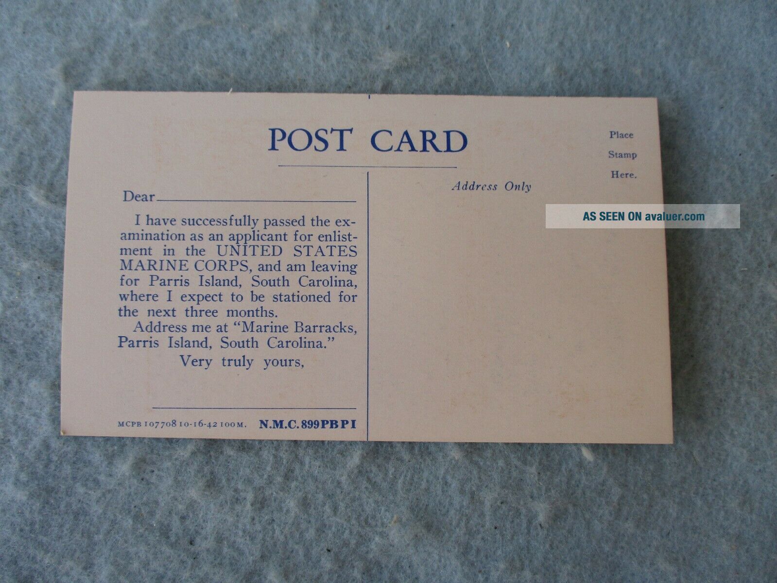 WWII US Marine Corps Post Card Parris Island Boot Recruit USMC Hymn ...