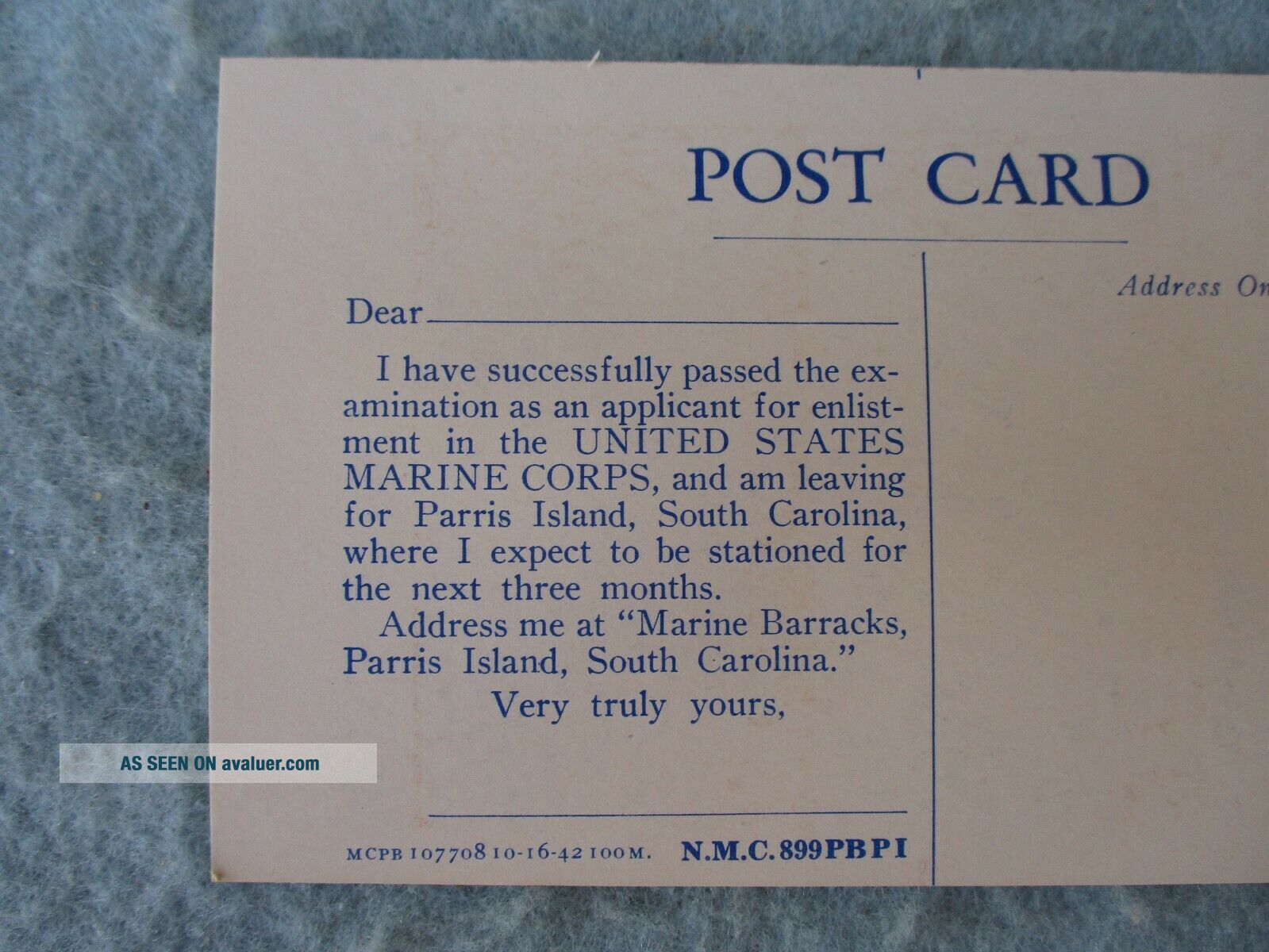 WWII US Marine Corps Post Card Parris Island Boot Recruit USMC Hymn ...