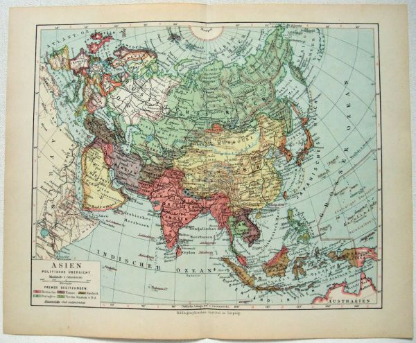 1928 German Map Of Asia By Meyers. Vintage | #59098930