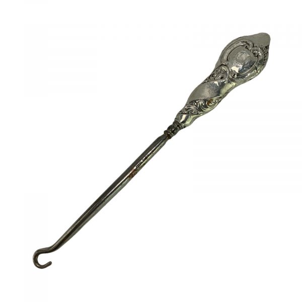 Vintage Silver Ornate Handled Button Hook With Steel Puller | #59163530