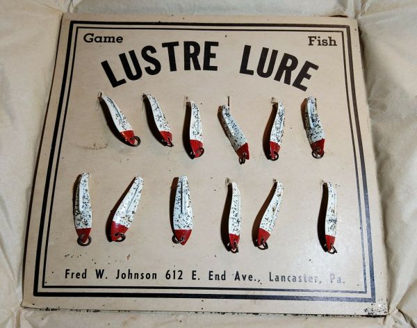 OLD STOCK FULL CARD 1 DOZEN LUSTRE LURES MADE BY FRED W JOHNSON ...