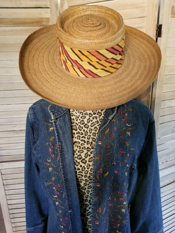 Vintage Happy Cappers Natural Color Straw Hat W/ Fabric Band Made In ...
