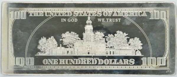 $100 Ben Franklin One Troy Pound Silver Bar. 999 Fine With Presentation ...