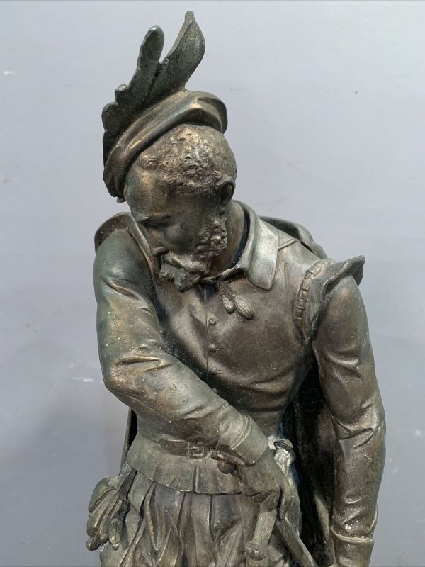 19thC Antique VICTORIAN Statue BRONZED Spelter MEDIEVAL Man SWORD Old ...