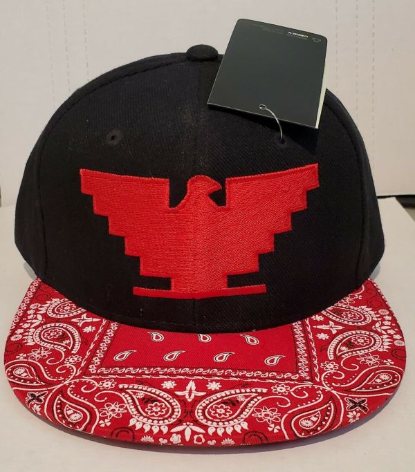 Huelga Bird Snapback Hat Black Red Bandana Design Bill Over And Under ...