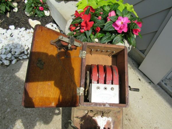 Antique Vintage Stromberg - Carlson Oak Wood Double Box Wall Crank ...