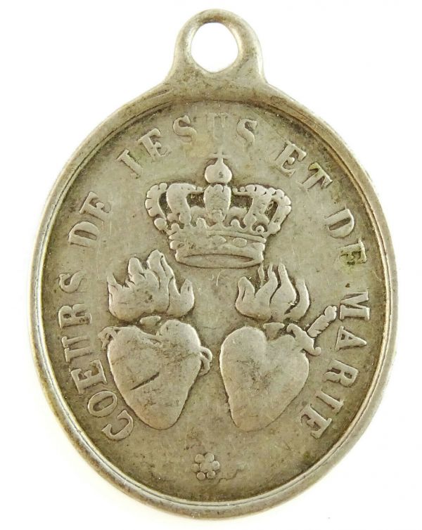 St Anne W Mary Antique Silver Medal Pendant Sacred Hearts Jesus Marie ...