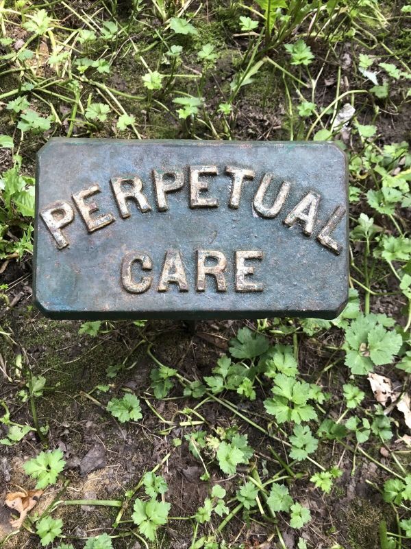 ANTIQUE VINTAGE CAST IRON “PERPETUAL CARE” GARDEN SIGN CEMETERY GRAVE ...