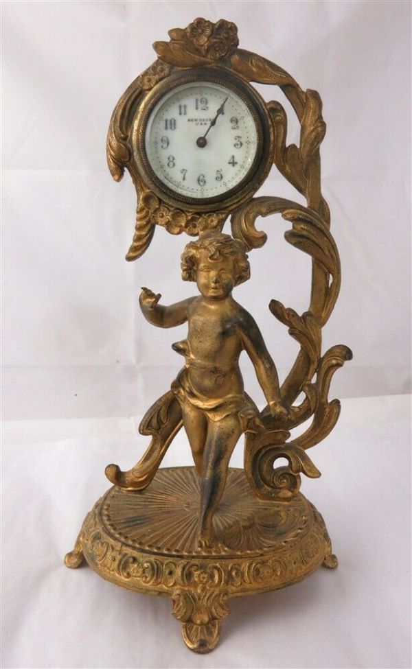Antique Haven Cast Metal Gold Gilt Art Nouveau Cherub Clock 10 1/2 ...