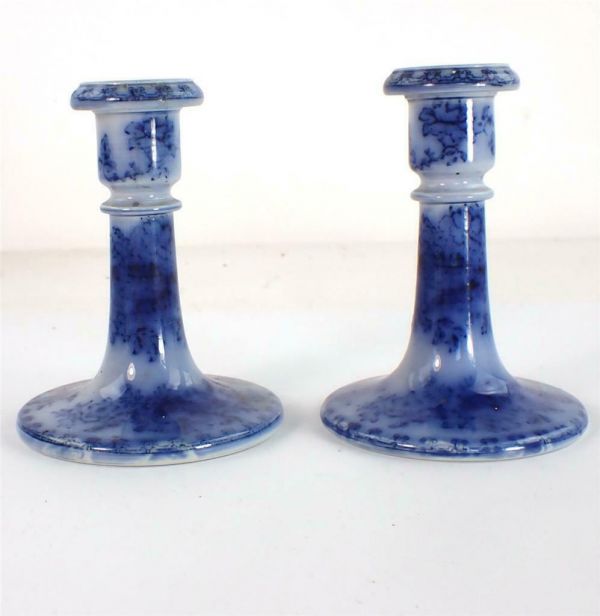 PAIR ANTIQUE ASHWORTH BROS FLO BLUE CANDLESTICKS NANKIN JAR PATTERN ...