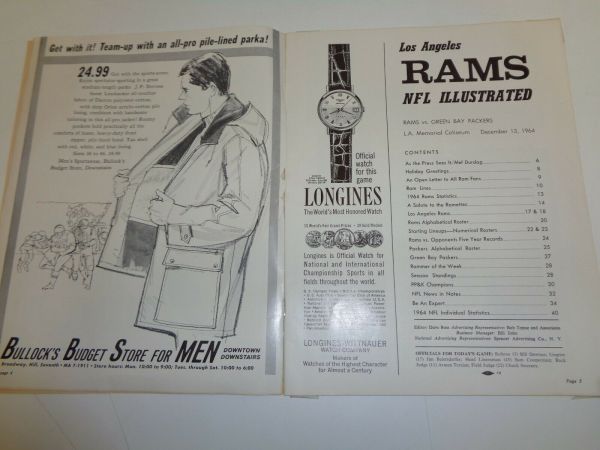 Rare 1964 LA Rams VS Green Bay Packers Football Game NFL Illustrated ...