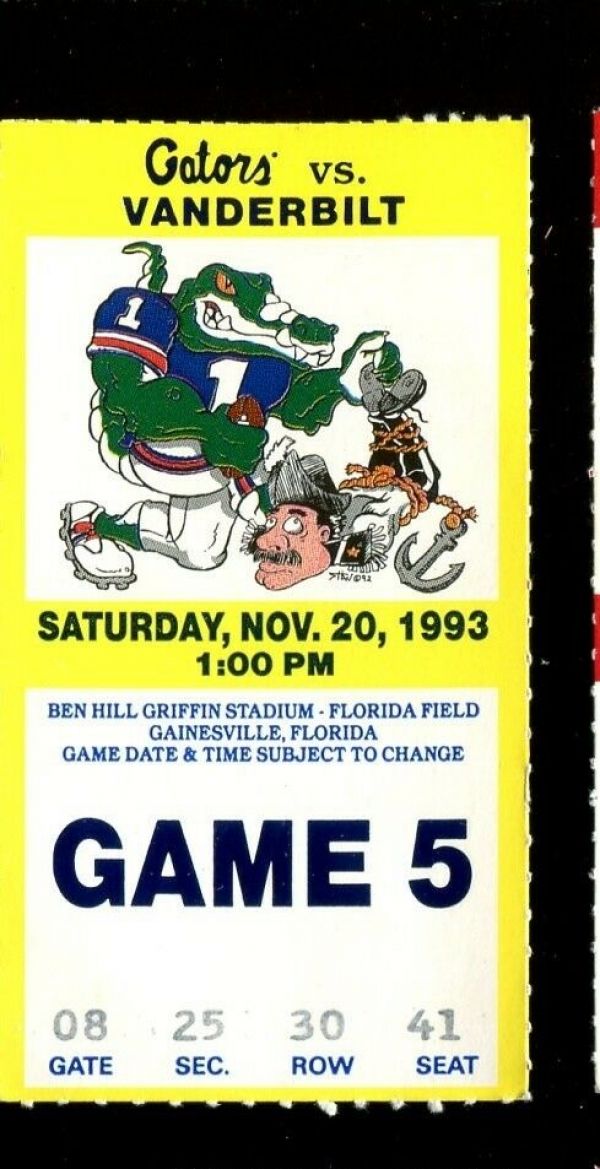 Ticket College Football Florida Gators 1993 11/20 Vanderbilt | #61349543