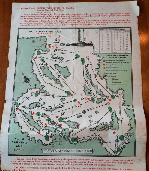 1987 Masters Map Augusta National Golf Club With Pairing And Starting ...