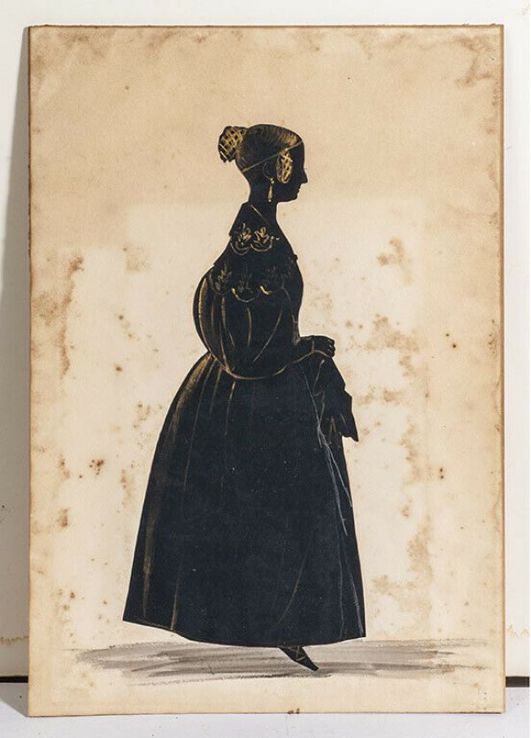 1850 Full Body Silhouette Of A Lady In Charcoal | #60414900