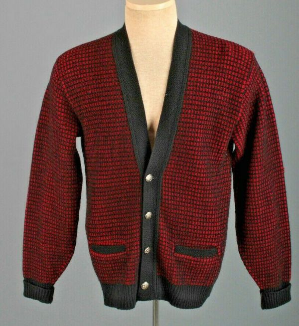 Men ' S 1960s Jantzen Red And Black Knit Cardigan Sz S/M 60s Vtg ...